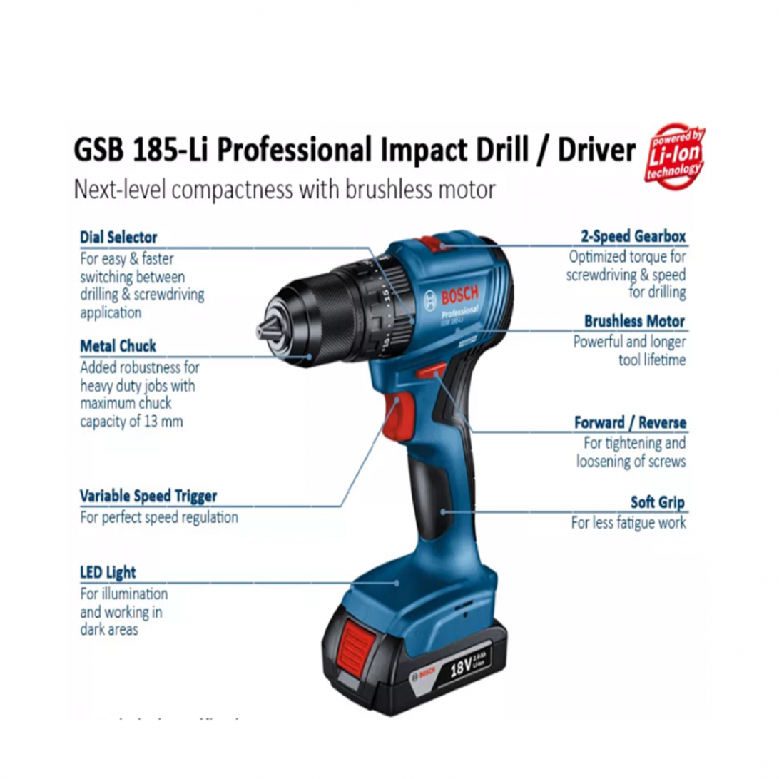 Buy Buy BOSCH GSB 185-LI Professional Cordless Combi Online | Singapore ...