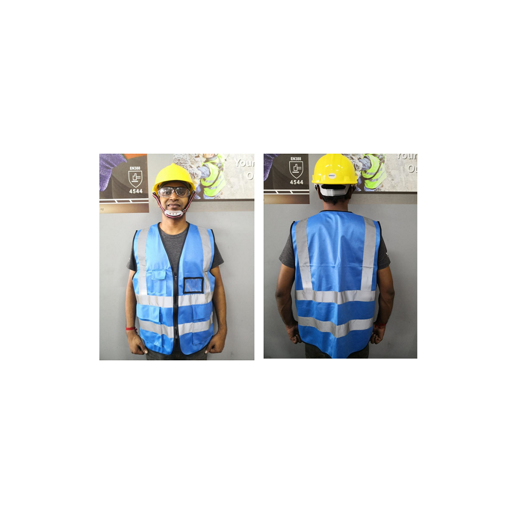 Buy Zip Type Lake Blue Safety Vest W Grey Reflective, Pocket & Name Tag ...