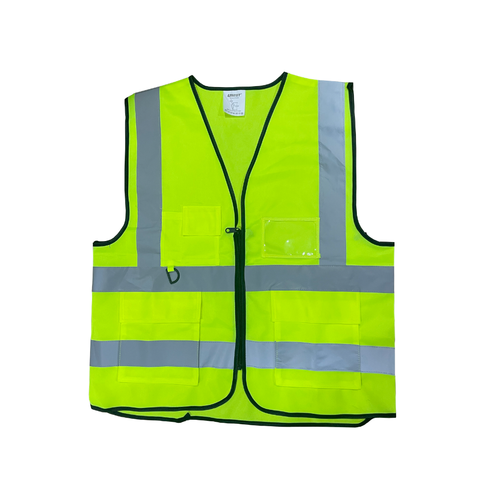 Buy U-BEST Zip Type Safety Vest With Grey Reflective, Pocket & Name Tag ...